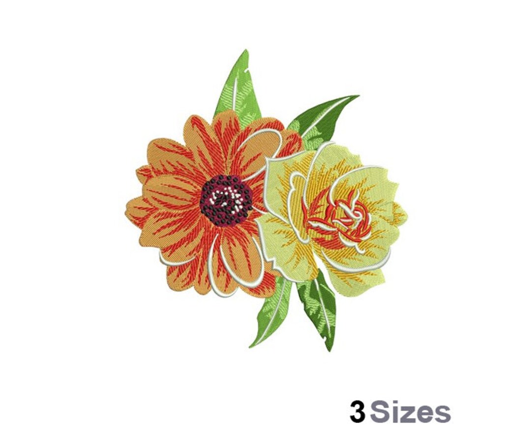 Blooms - Machine Embroidery Design - 3 Sizes, Two Flower2 Flowers ...