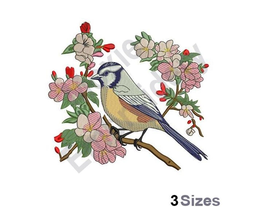 Chickadee on Tree Branch - Machine Embroidery Design - 3 Sizes, Bird on ...