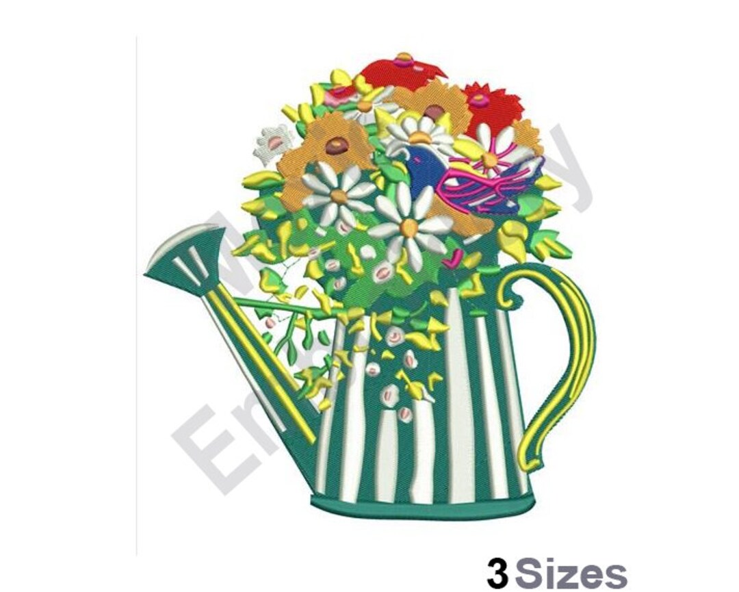 Watering Can Flowers - Machine Embroidery Design - 3 Sizes, Colorful ...
