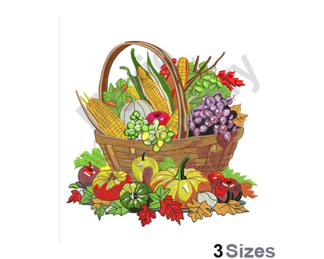 Autumn Harvest Basket - Machine Embroidery Design - 3 Sizes, Fall ...