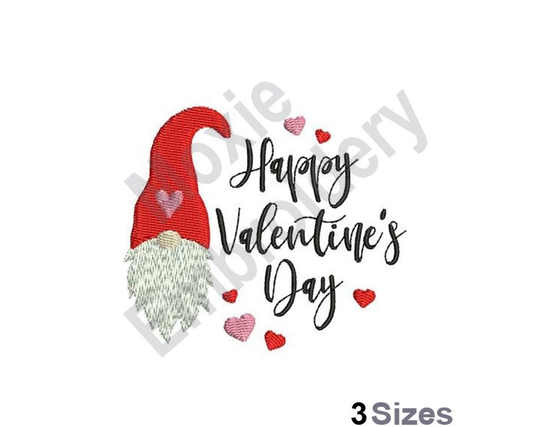 Happy Valentine's Day Gnome - Machine Embroidery Design - 3 Sizes, Love ...
