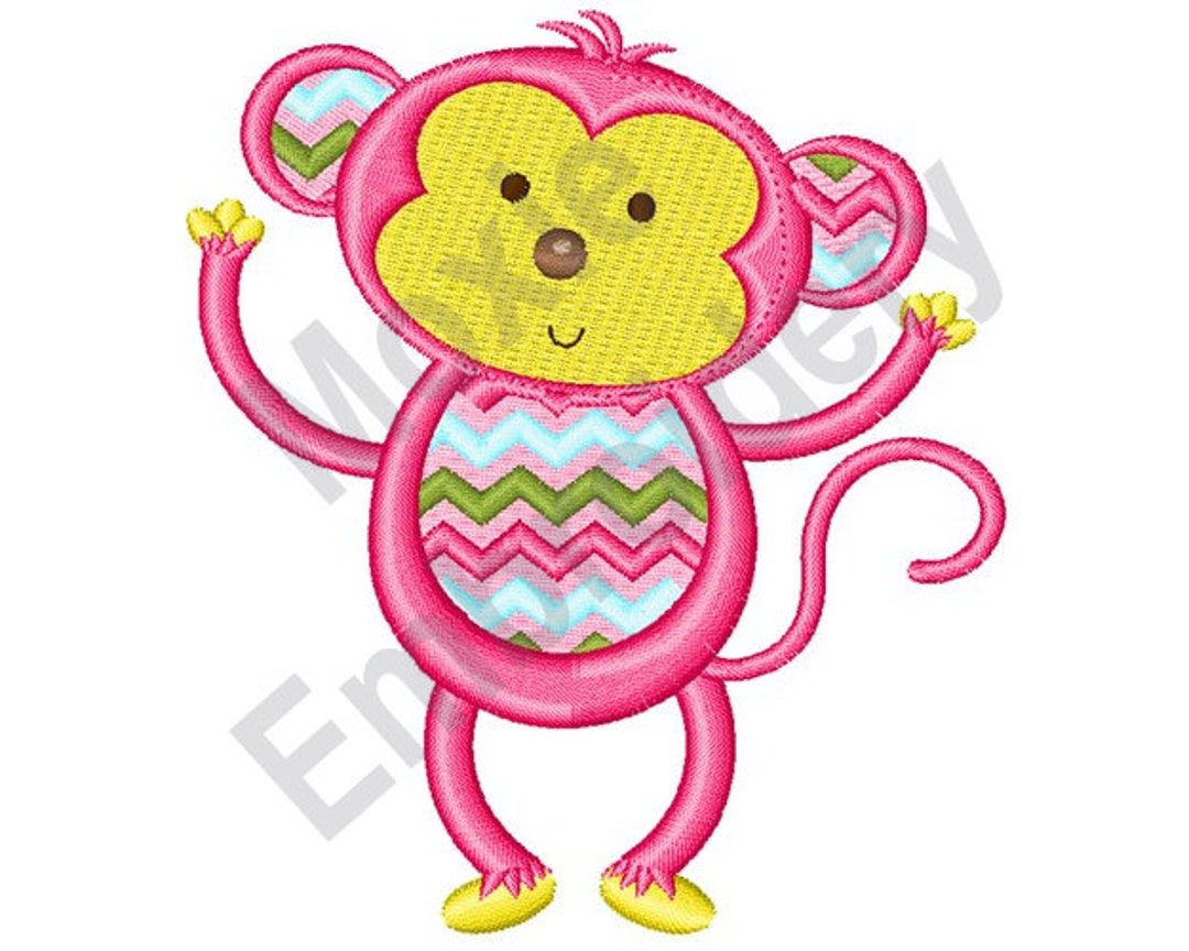 Pink Cartoon Monkey Machine Embroidery Design, Baby Monkey Embroidery ...