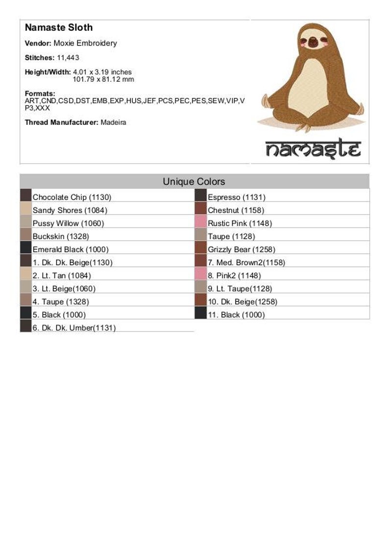 Namaste Sloth Machine Embroidery Design Yoga Sloth - Etsy
