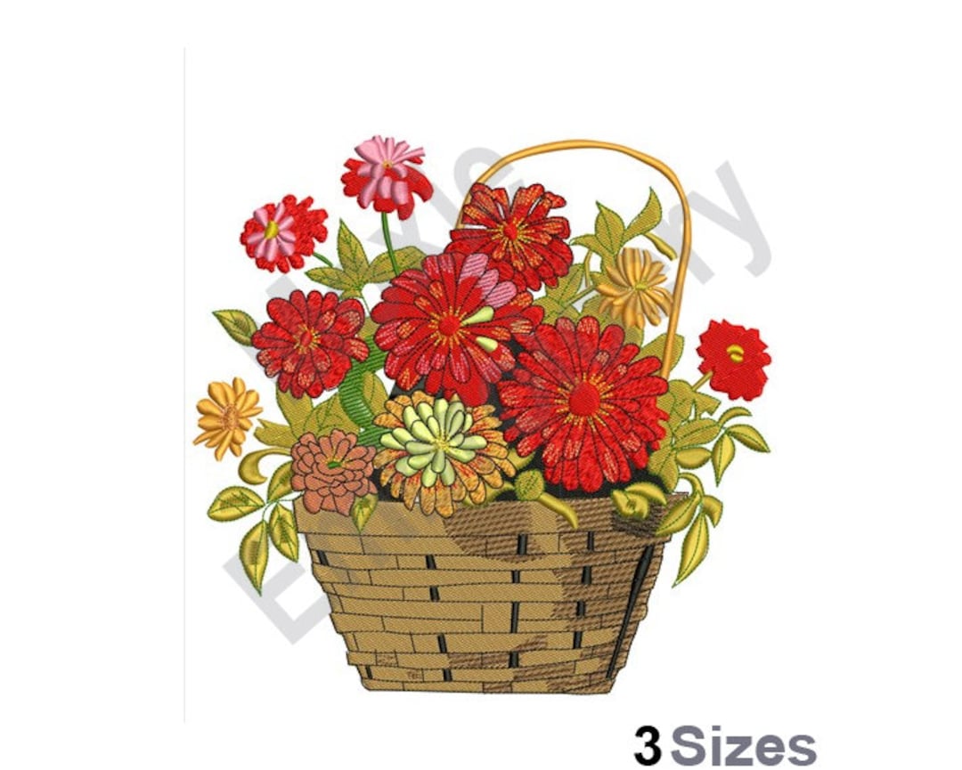Flower Basket - Machine Embroidery Design - 3 Sizes, Floral Basket ...