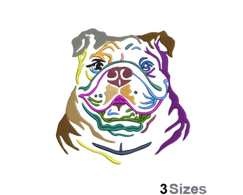 Colorful Bulldog - Machine Embroidery Design - 3 Sizes, Bulldog Head ...