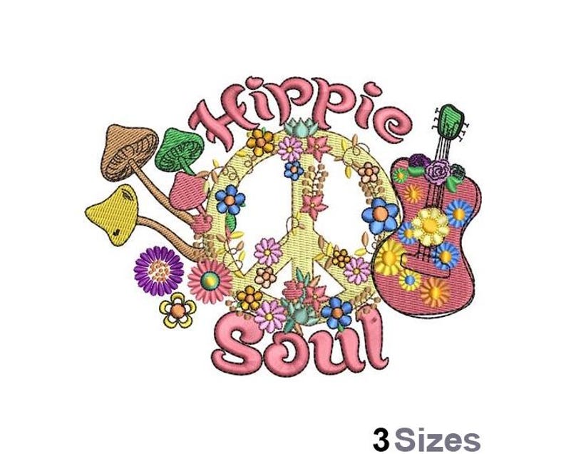 Hippie Soul - Machine Embroidery Design - 3 Sizes, Peace Sign Flowers ...