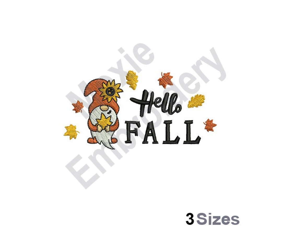 Hello Fall Gnome - Machine Embroidery Design, Autumn Gnome Embroidery ...