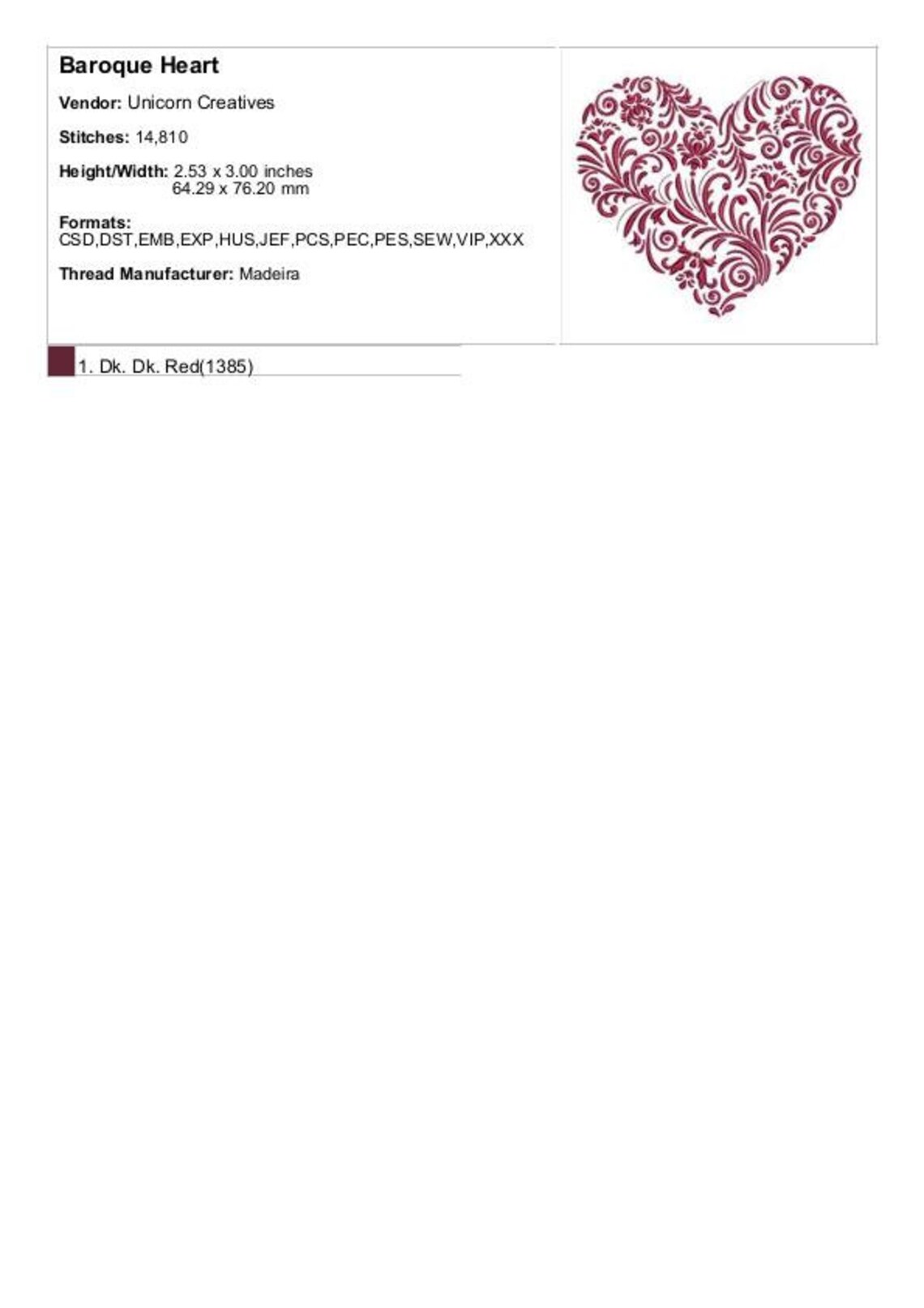Baroque Heart - Machine Embroidery Design - 3 Sizes, Decorated Floral ...