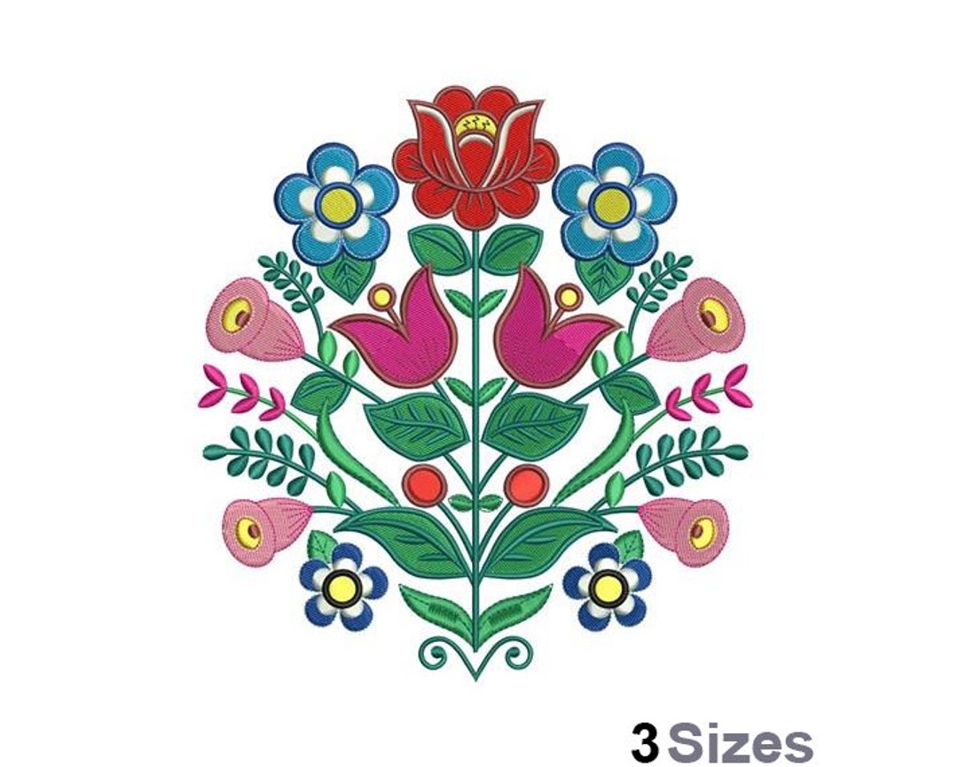 Folk Art Flowers - Machine Embroidery Design - 3 Sizes, Floral ...