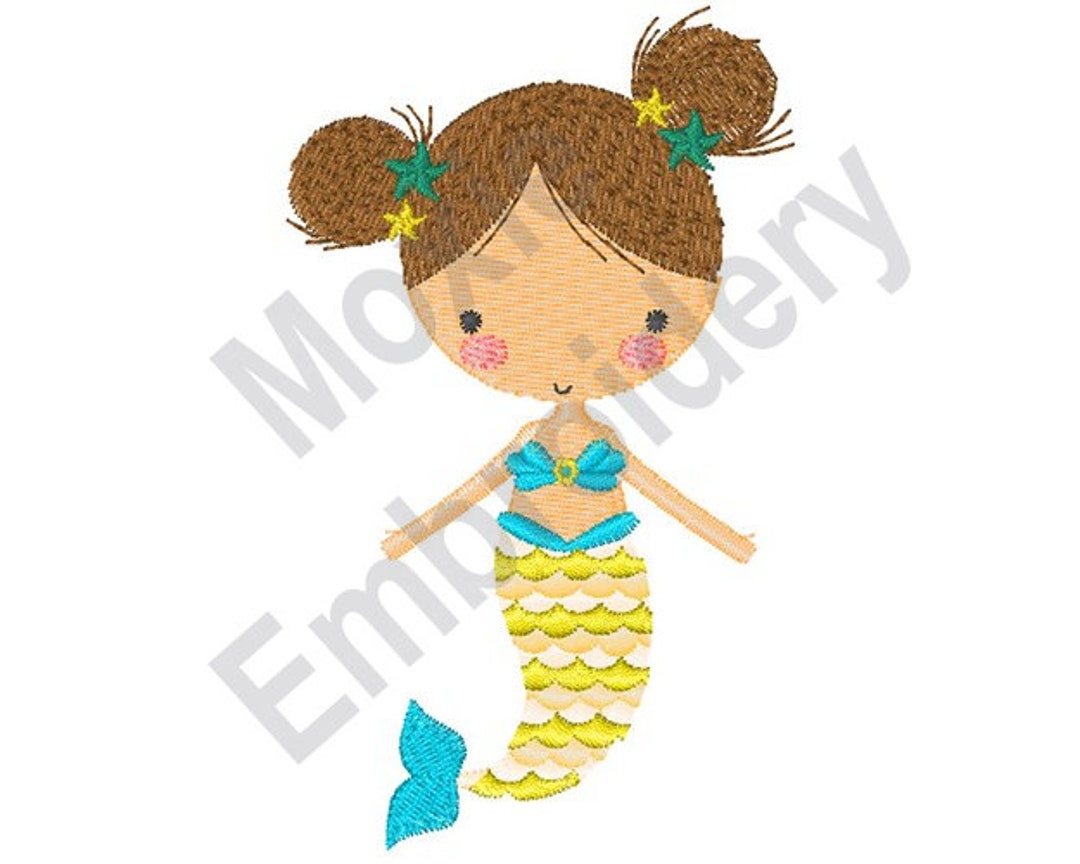 Brunette Mermaid Machine Embroidery Design, Cute Mermaid Girl ...