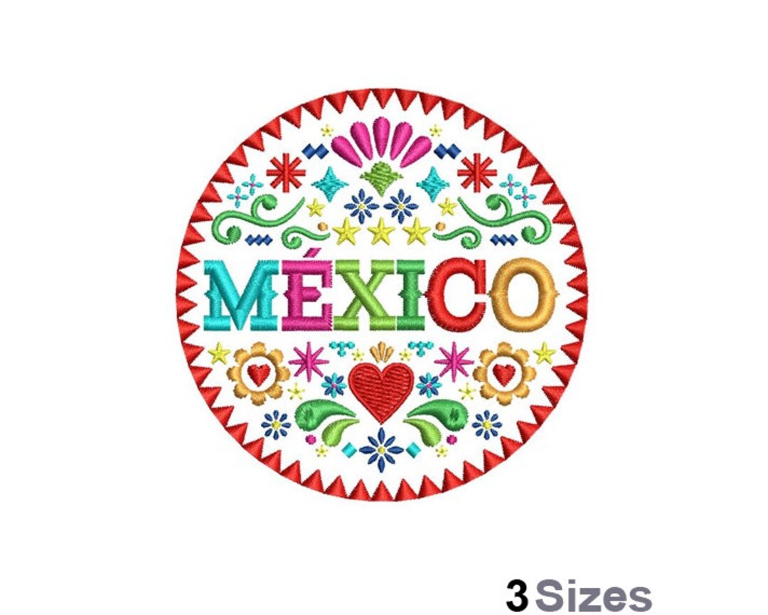 Mexico - Machine Embroidery Design - 3 Sizes, Mexican Floral Hearts Embroidery Design, Circle ...