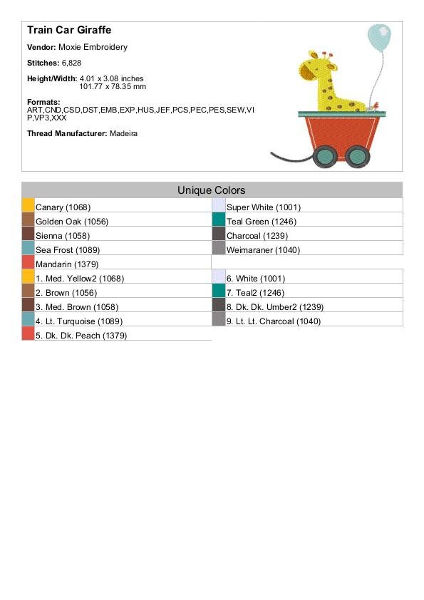 Train Car Giraffe Machine Embroidery Design Toy Train - Etsy