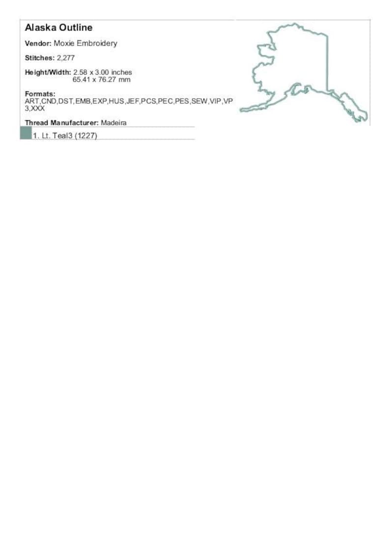 Alaska State Map Machine Embroidery Design Alaska Outline - Etsy