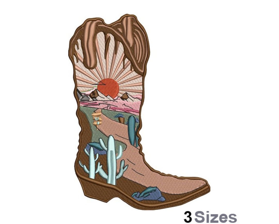 Desert Cowboy Boot - Machine Embroidery Design - 3 Sizes, Cowboy Boot ...