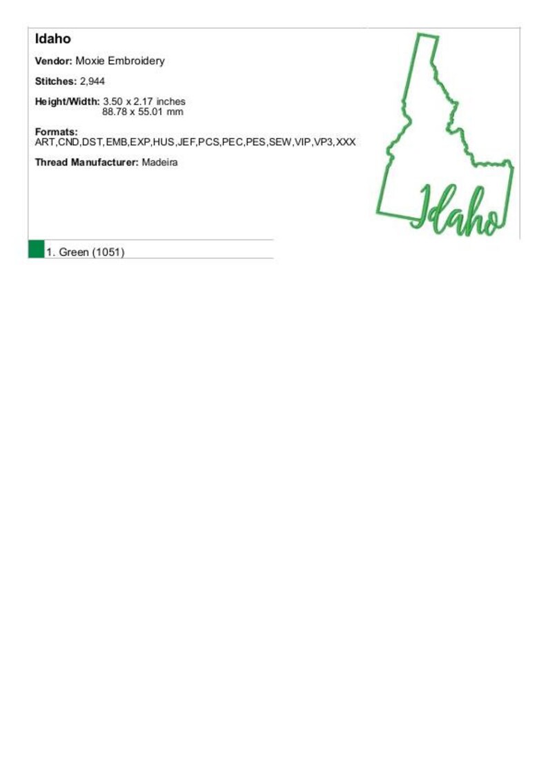 Idaho State Map - Machine Embroidery Design, Idaho Map Outline ...