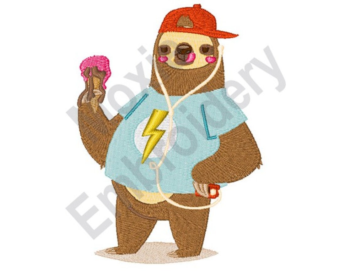 Cool Dude Sloth - Machine Embroidery Design, Sloth With Ice Cream ...