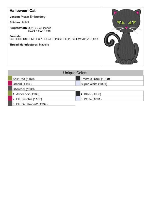 Halloween Cat - Machine Embroidery Design, Black Cat Embroidery Pattern ...