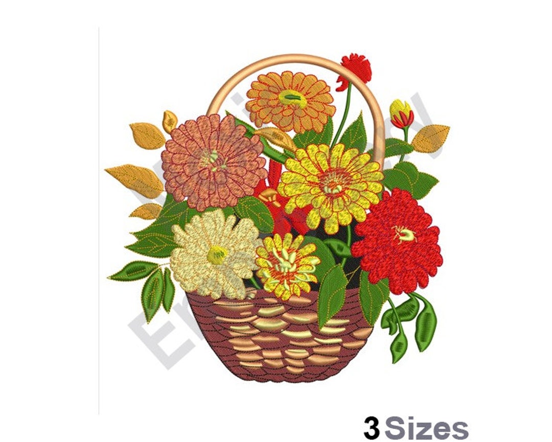 Basket of Flowers - Machine Embroidery Design - 3 Sizes, Mother's Day ...