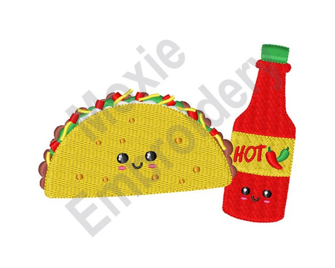 Taco & Hot Sauce - Machine Embroidery Design, Kawaii Taco Embroidery ...