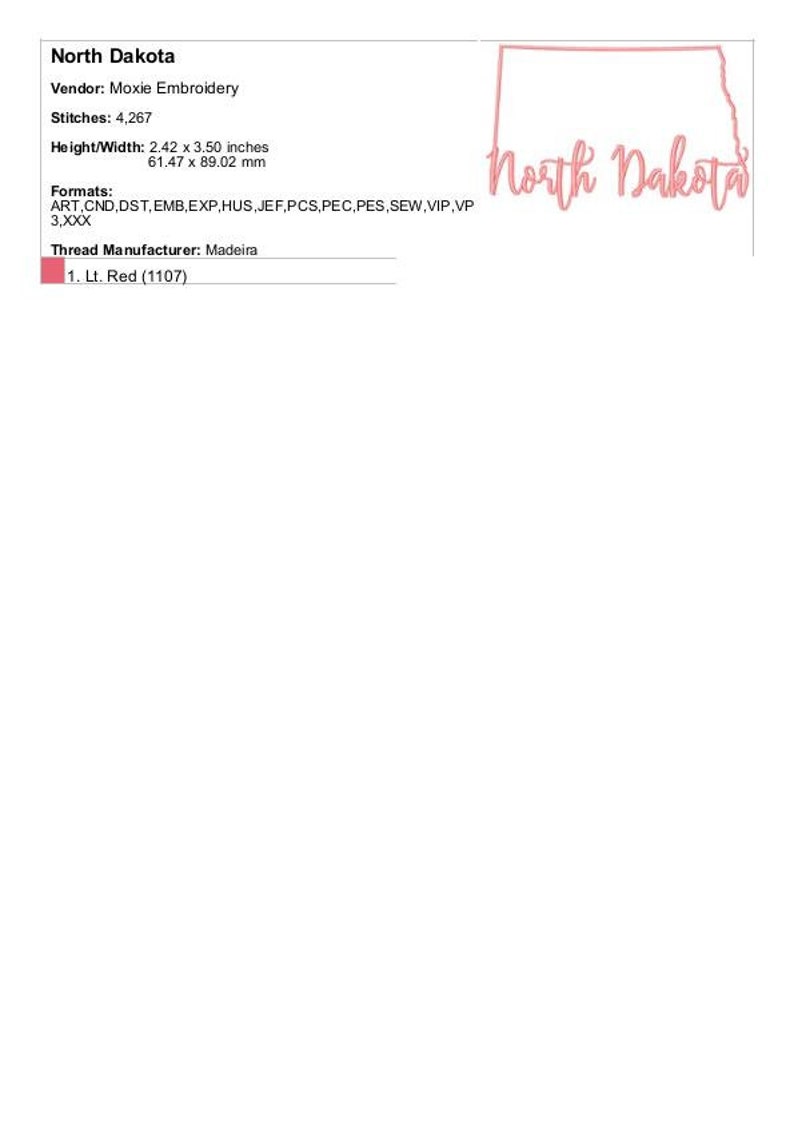 North Dakota State Map Machine Embroidery Design North - Etsy
