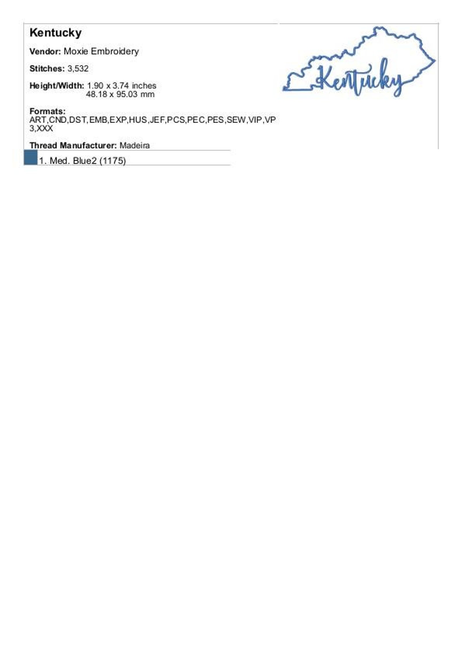 Kentucky State Map Machine Embroidery Design Kentucky State - Etsy