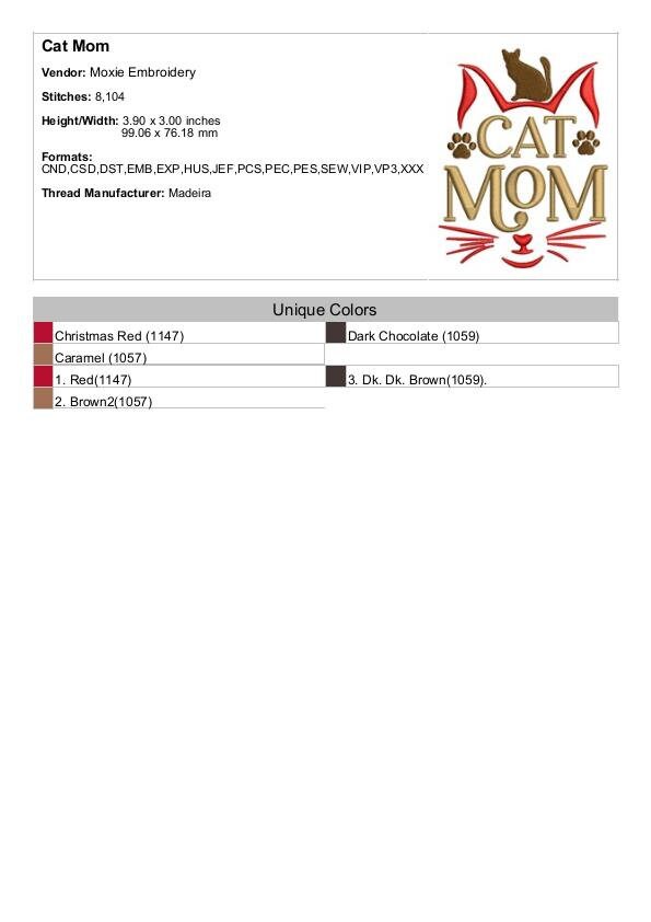 Cat Mom - Machine Embroidery Design, Cat Face Embroidery Pattern ...
