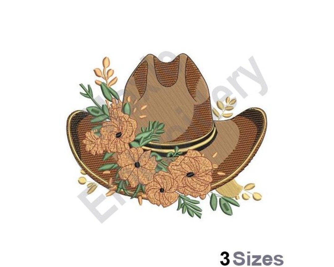 Floral Cowboy Hat - Machine Embroidery Design - 3 Sizes, Flowers ...