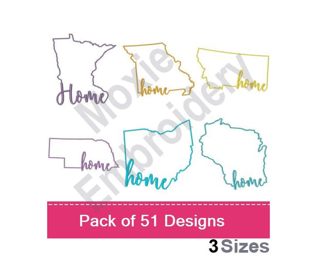 USA Home States (51 Designs)- Machine Embroidery Bundle, American ...