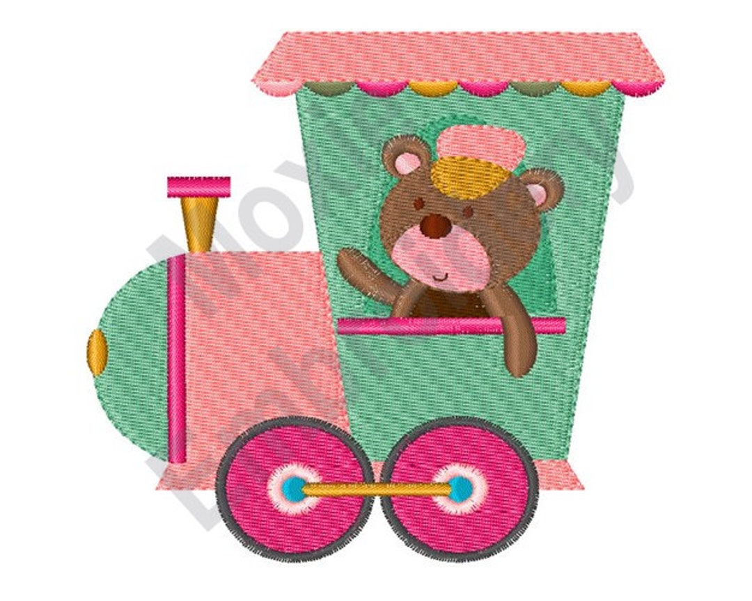 Teddy Bear Conductor Machine Embroidery Design, Toy Train Locomotive ...