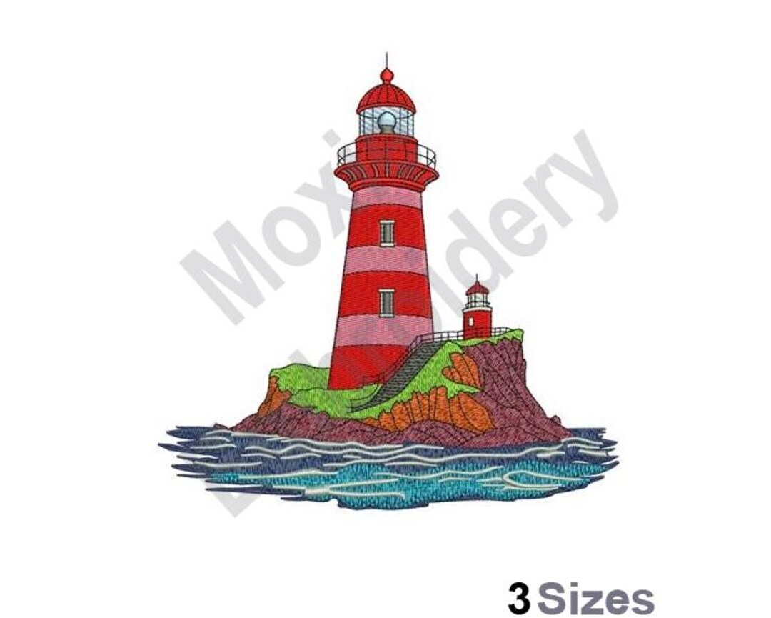 Lighthouse Station - Machine Embroidery Design - 3 Sizes, Red ...