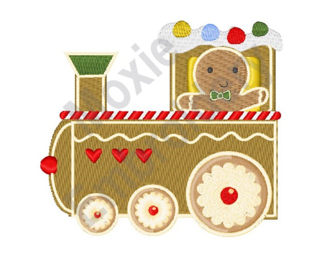 Gingerbread Train Machine Embroidery Design, Christmas Train Embroidery ...