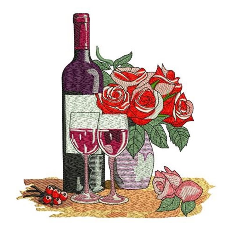 Rose Wine Embroidery Design - Etsy