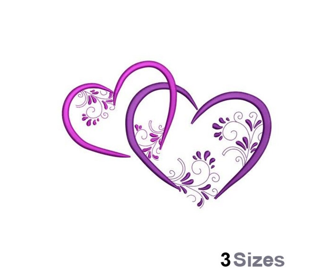 Intertwined Hearts - Machine Embroidery Design - 3 Sizes, Joined Hearts ...