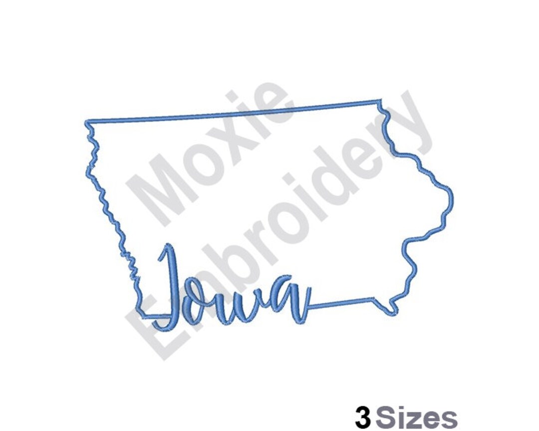 Iowa State Map - Machine Embroidery Design, Iowa Map Outline Embroidery ...