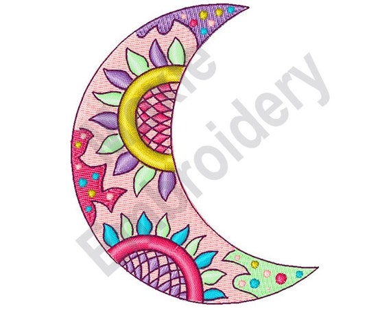 Flower Moon Machine Embroidery Design Floral Moon - Etsy
