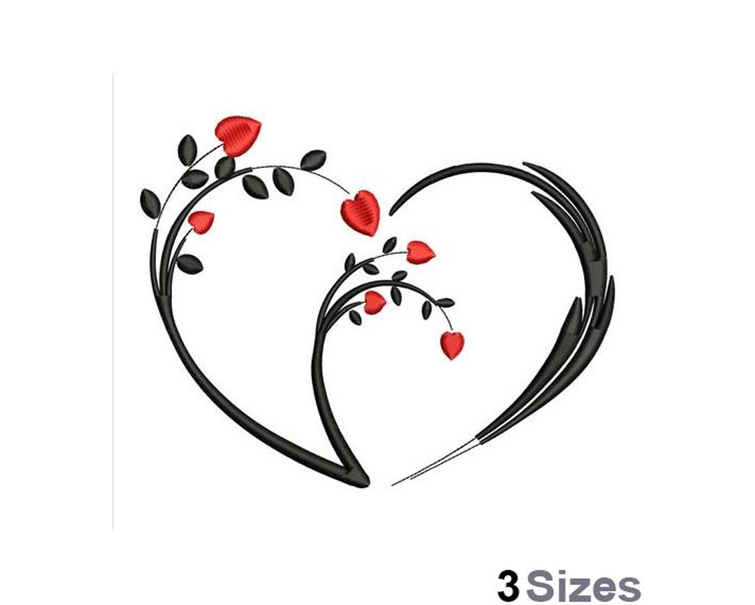 Floral Heart - Machine Embroidery Design - 3 Sizes, Valentines Heart ...