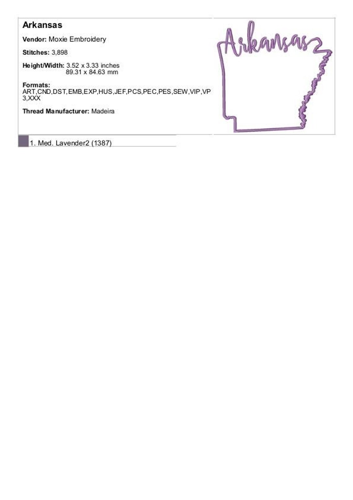 Arkansas State Map - Machine Embroidery Design, Arkansas Map Outline ...