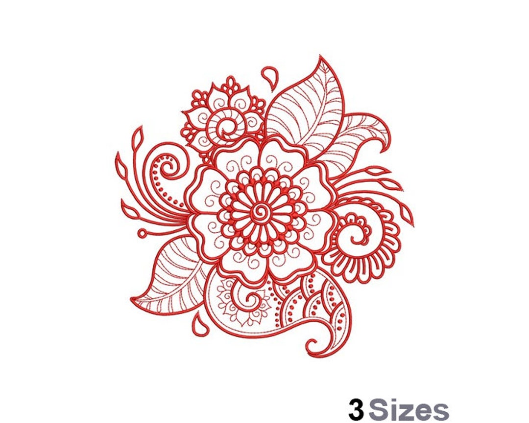 Redwork Paisley Flower - Machine Embroidery Design - 3 Sizes, Fancy Flower Arrangement ...
