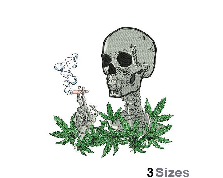 Pot Skeleton - Machine Embroidery Design - 3 Sizes, Smoking Skeleton ...
