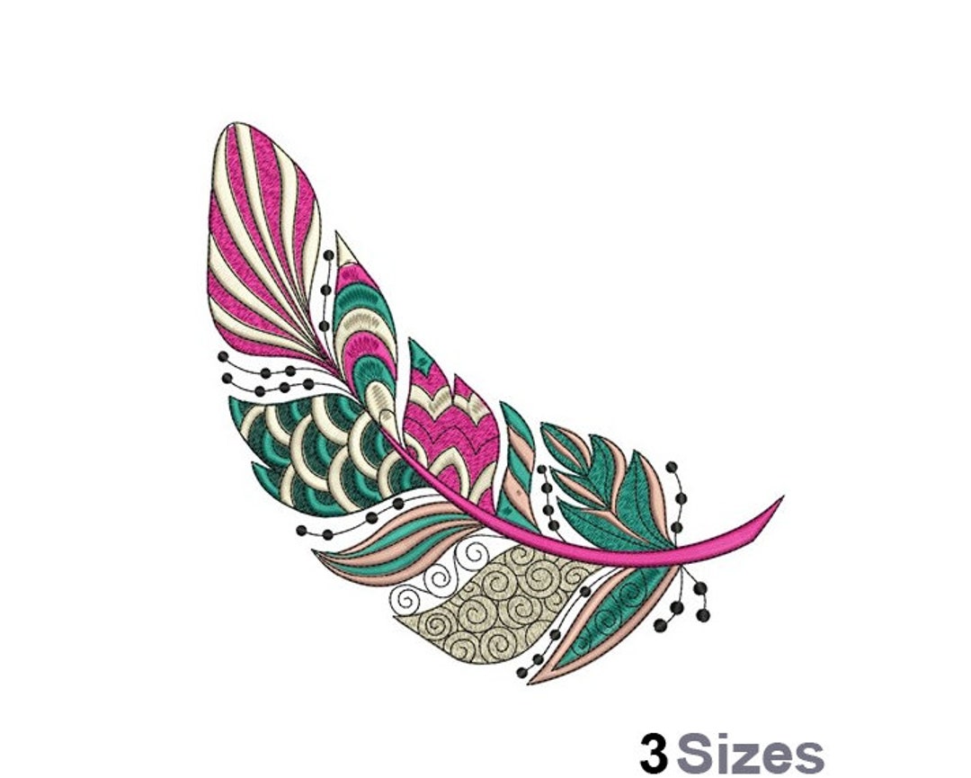 Colorful Bird Feather - Machine Embroidery Design - 3 Sizes, Tribal ...