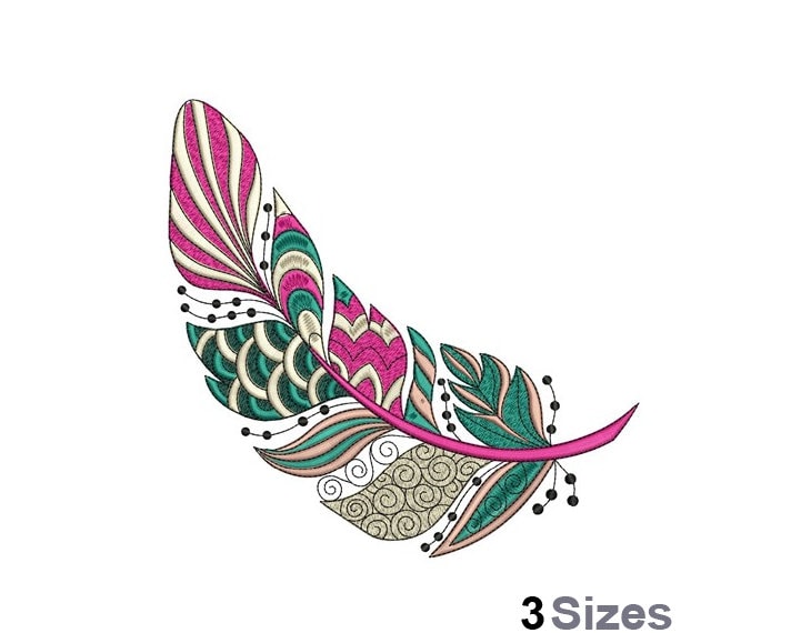 Colorful Bird Feather - Machine Embroidery Design - 3 Sizes, Tribal ...