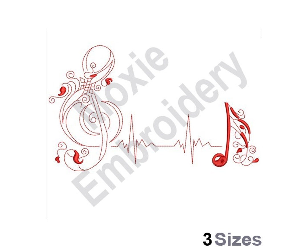 Music Heartbeat - Machine Embroidery Design - 3 Sizes, Treble Clef ...