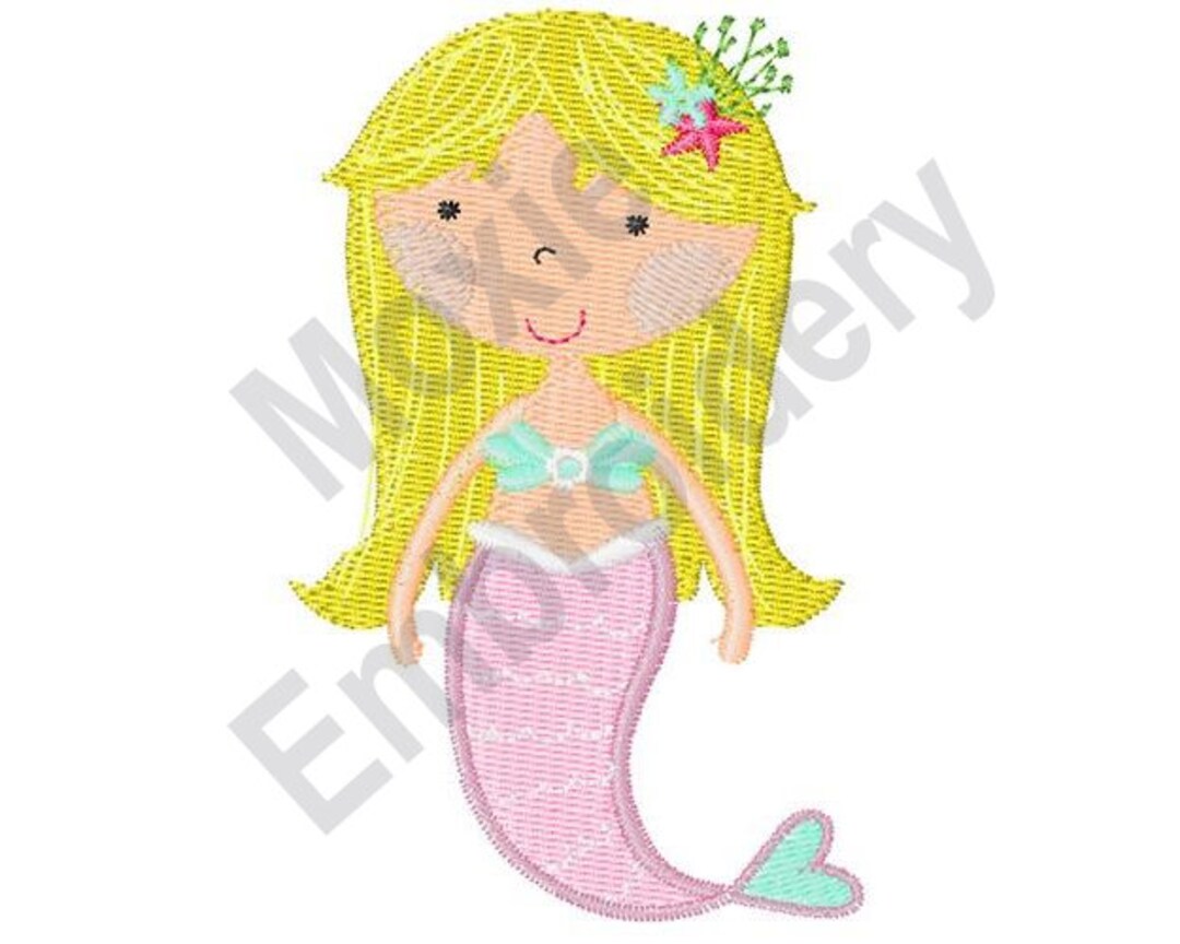 Blonde Mermaid Machine Embroidery Design, Cute Mermaid Embroidery ...