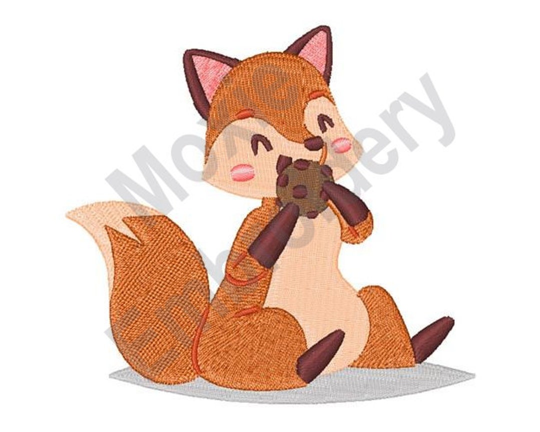 Fox Eating Cookie - Machine Embroidery Design, Sitting Fox Embroidery ...