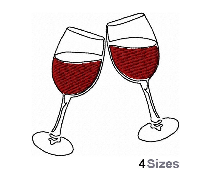 Toasting Wine Glasses - Machine Embroidery Design - 4 Sizes, Red Wine ...
