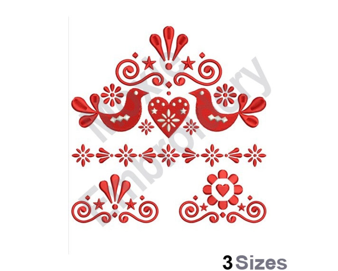 Folk Art Birds - Machine Embroidery Design - 3 Sizes, Love Birds ...