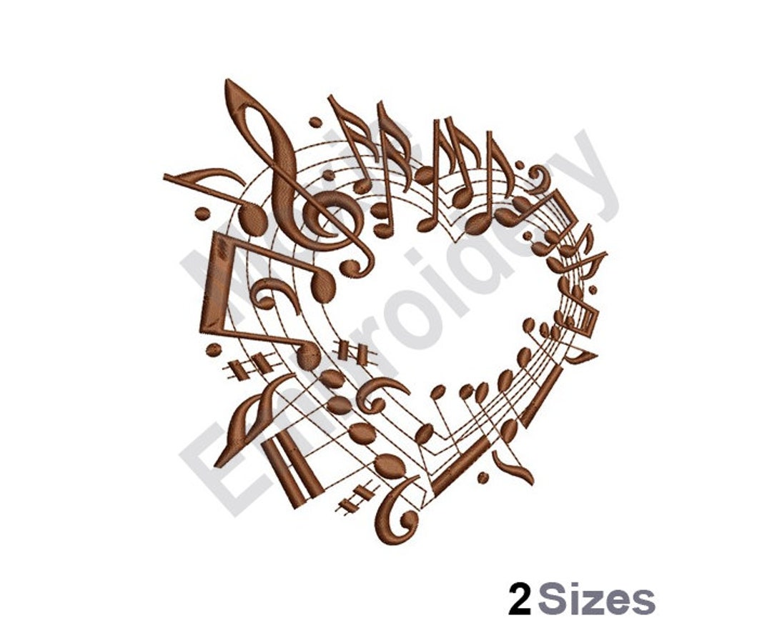 Musical Staff Heart - Machine Embroidery Design, Heart Shaped Musical ...