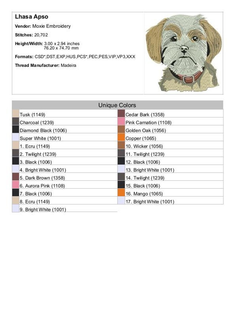 Lhasa Apso - Machine Embroidery Design - 3 Sizes, Tibetan Dog ...