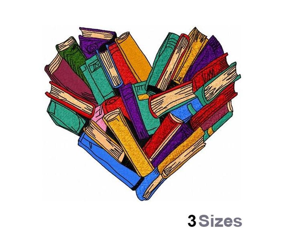 Reading Books Heart - Machine Embroidery Design - 3 Sizes, I Love to ...