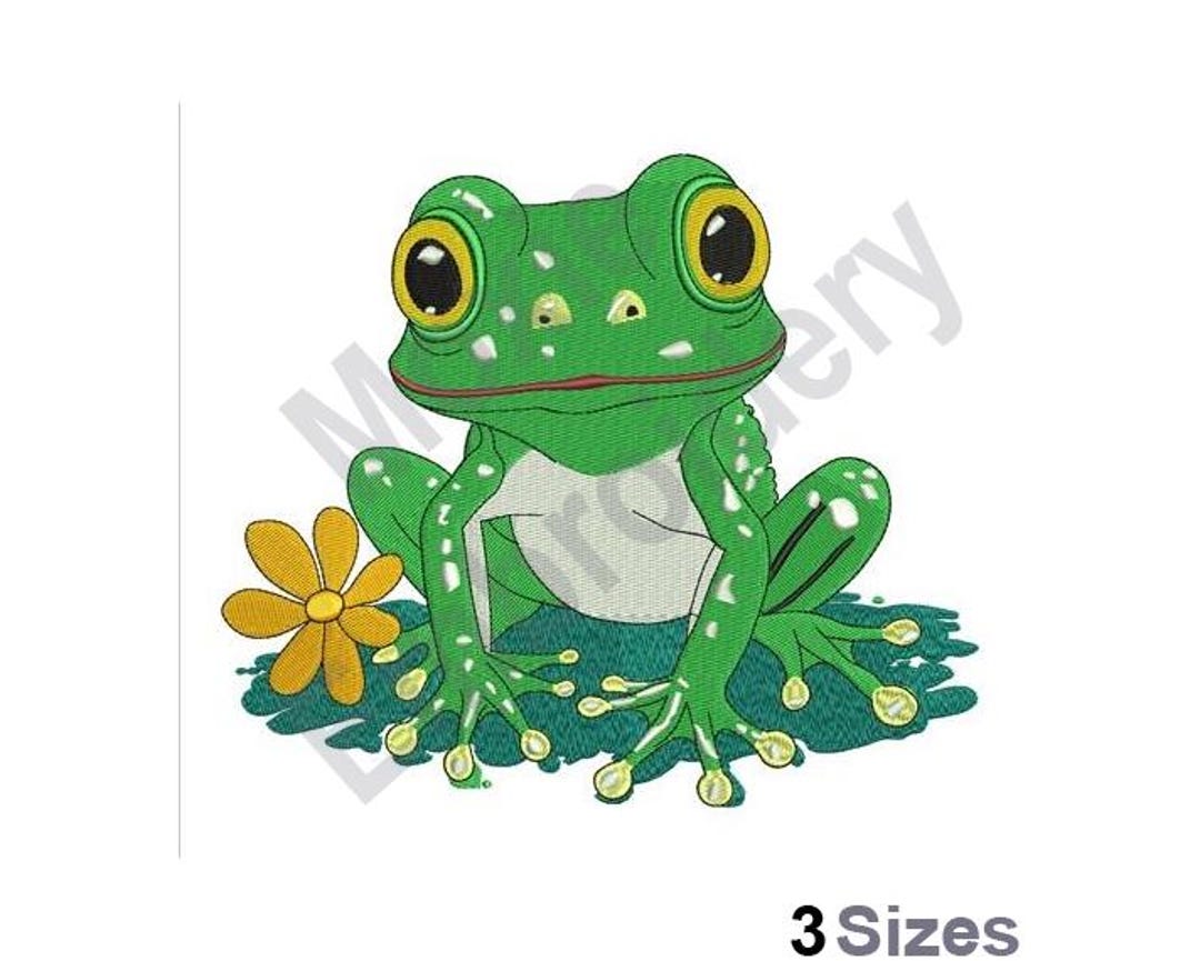 Green Frog - Machine Embroidery Design - 3 Sizes, Happy Frog With ...
